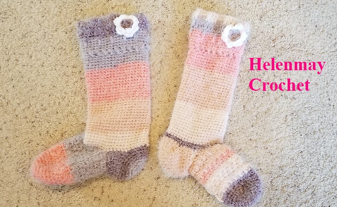 Crochet Knee-High Slipper Socks – Helenmay Crochet You Tube Channel